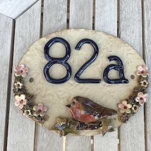 House Number Plaque, Ceramic House Sign, Door Numbers, Robin Design. - Etsy