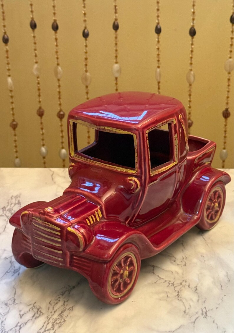 LARGE CAR Planter…hand Painted…vintage Car…gold Accents…open Windows ...