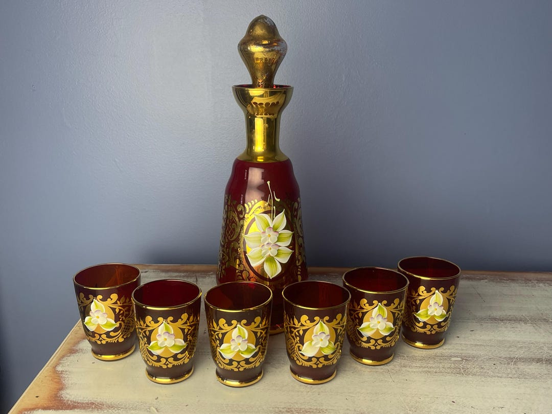 DECANTER SET…8 Matching Pieces…venetian…bohemian Style…hand Painted ...