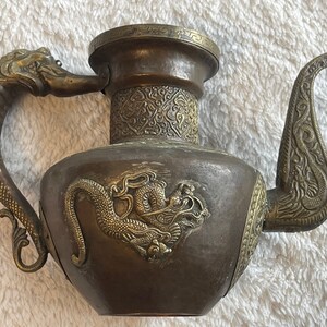 CHINESE DRAGON Kettle…tea Pot…copper/brass…dragon Handle…front/back ...