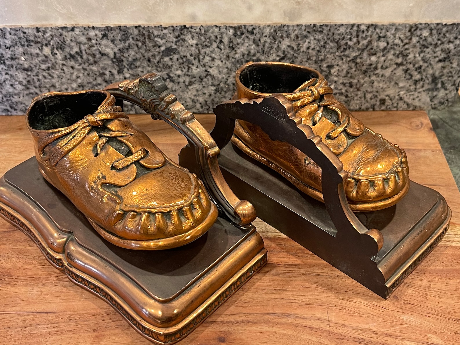 BRONZED BABY SHOE Bookends…retro Pair of Bronzed Lace up Walking Shoes ...