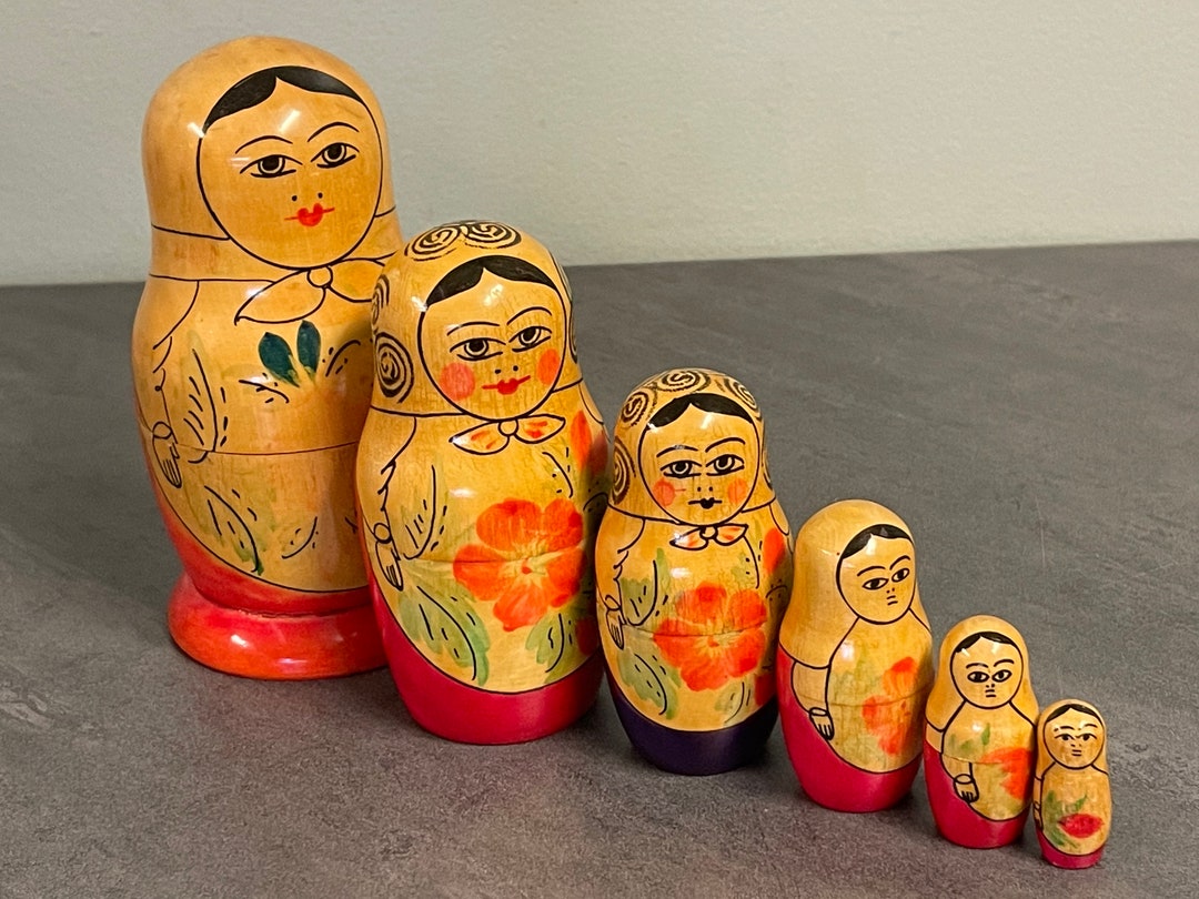 RUSSIAN NESTING Dolls…set of 6…5 Open…floral…hand Painted…wooden ...