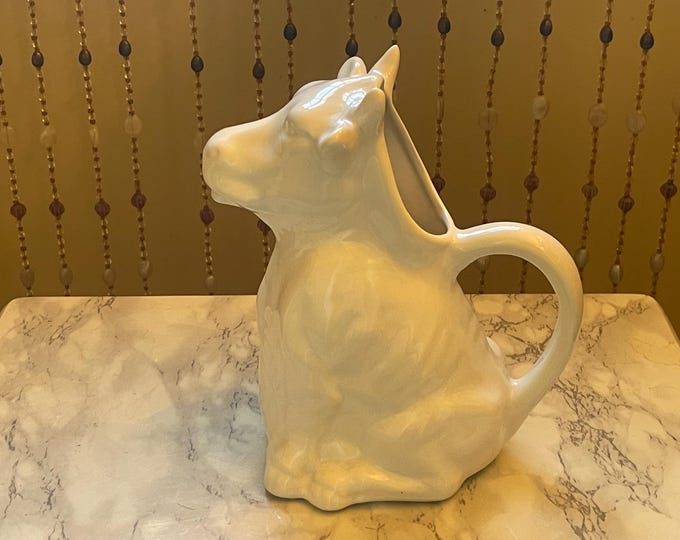 LARGE COW Pitcher…ceramic…open Mouth for Spout…tail Handle…milk or ...