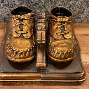 BRONZED BABY SHOE Bookends…retro Pair of Bronzed Lace up Walking Shoes ...