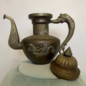 CHINESE DRAGON Kettle…tea Pot…copper/brass…dragon Handle…front/back ...