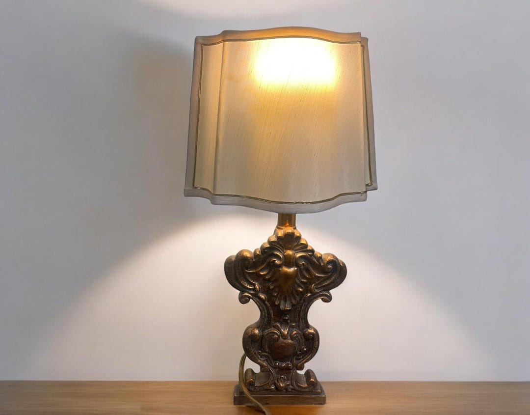 HALF SHADE Lamp…ornate Gold Lamp With a Fabric One Sided Shade…baroque ...