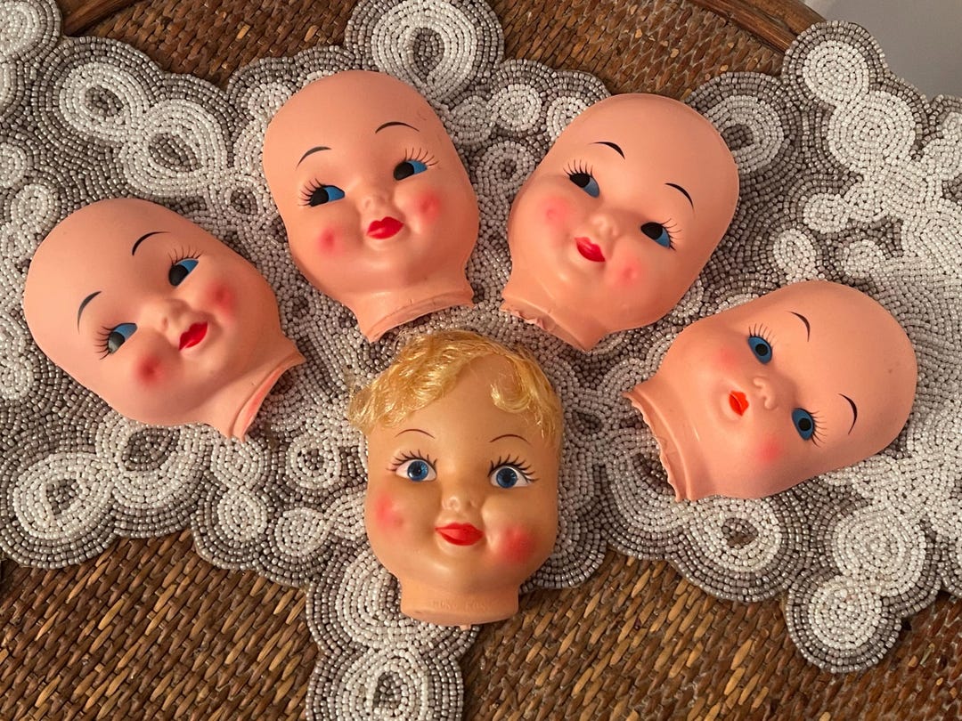 DOLL Masks…girl Face Masks…set of 5…doll Making…plastic…blue Eyes…rosy ...