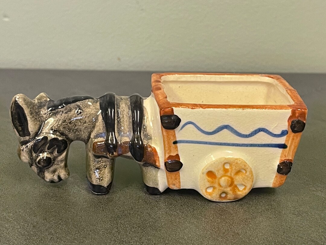 DONKEY & CART Planter…sugar Packet Holder…glazed Ceramic…occupied Japan ...