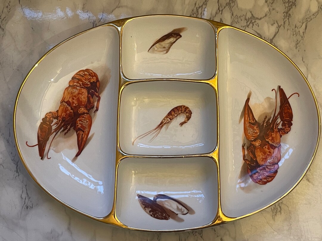 SECTIONED SEAFOOD Platter…large…s.p…5 Sections…seafood Designs…oval ...