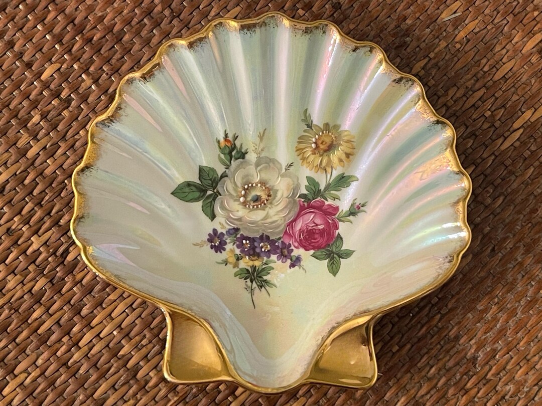 LIMOGES SHELL Dish…lusterware… Limoges France…porcelain…floral ...