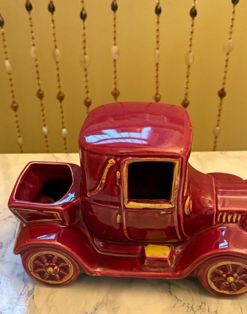 LARGE CAR Planter…hand Painted…vintage Car…gold Accents…open Windows ...