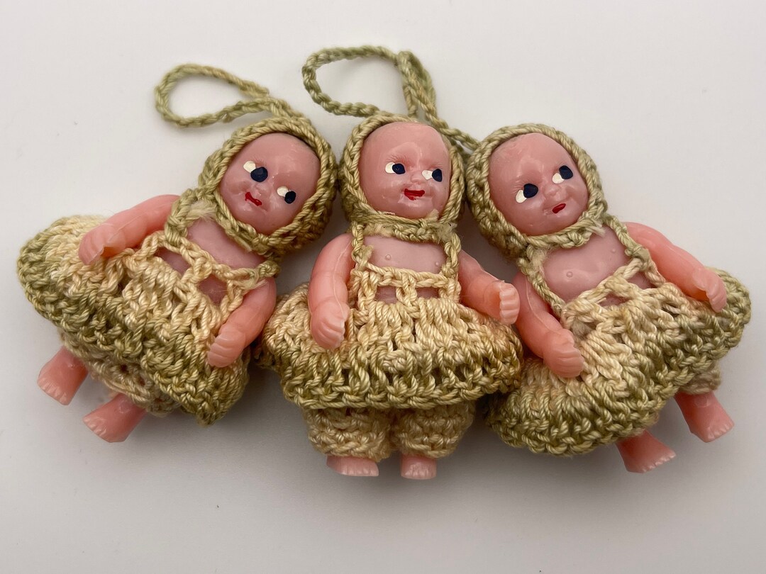 CROCHET BABY Dolls…set of 3…miniature Plastic Dolls With Crochet Hats ...