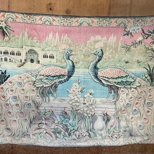 PEACOCK Tapestry…large…2 Colorful Peacocks, A Palace…bright, Floral ...