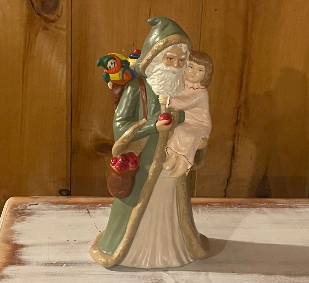 SANTA Figurine…provincial Mold…hand Painted…large, 9”…ceramic…carrying ...