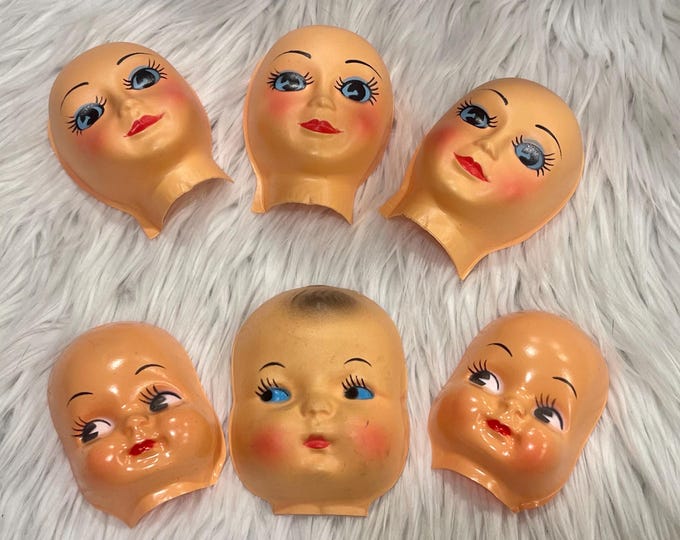 DOLL Masks…face Masks…set of 6…doll Making…plastic…blue Eyes…rosy ...