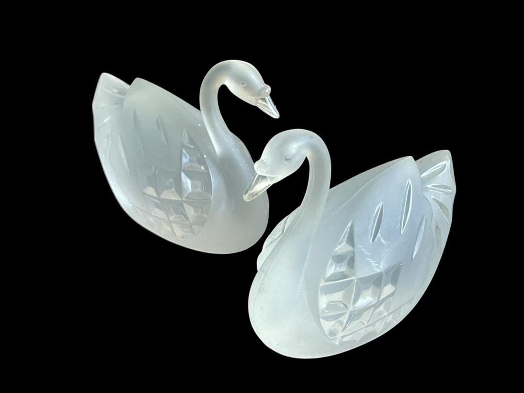 RESIN SWAN Figurines…set of 2…frosted With Clear, Etched Wings and Beak ...