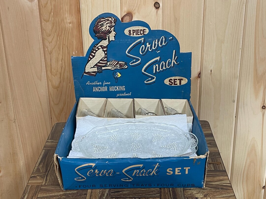 SERVA SNACK Set…anchor Hocking…8-piece Set…clear Glass…embossed Grape ...