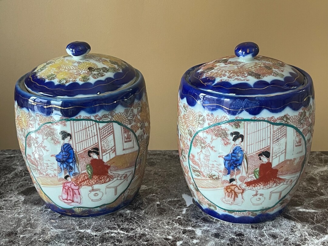 GEISHA GINGER Jars…set of 2…japanese…jars With Lids…geisha Designs on ...