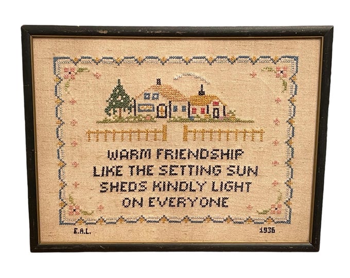 FRIENDSHIP CROSS Stitch…wallhanging…hand Stitched…house With Tree ...
