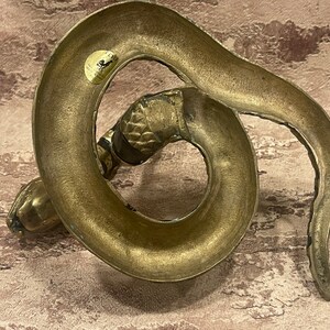 LARGE BRASS SNAKE Figurepencopainted Black Sections and Eyestextured ...