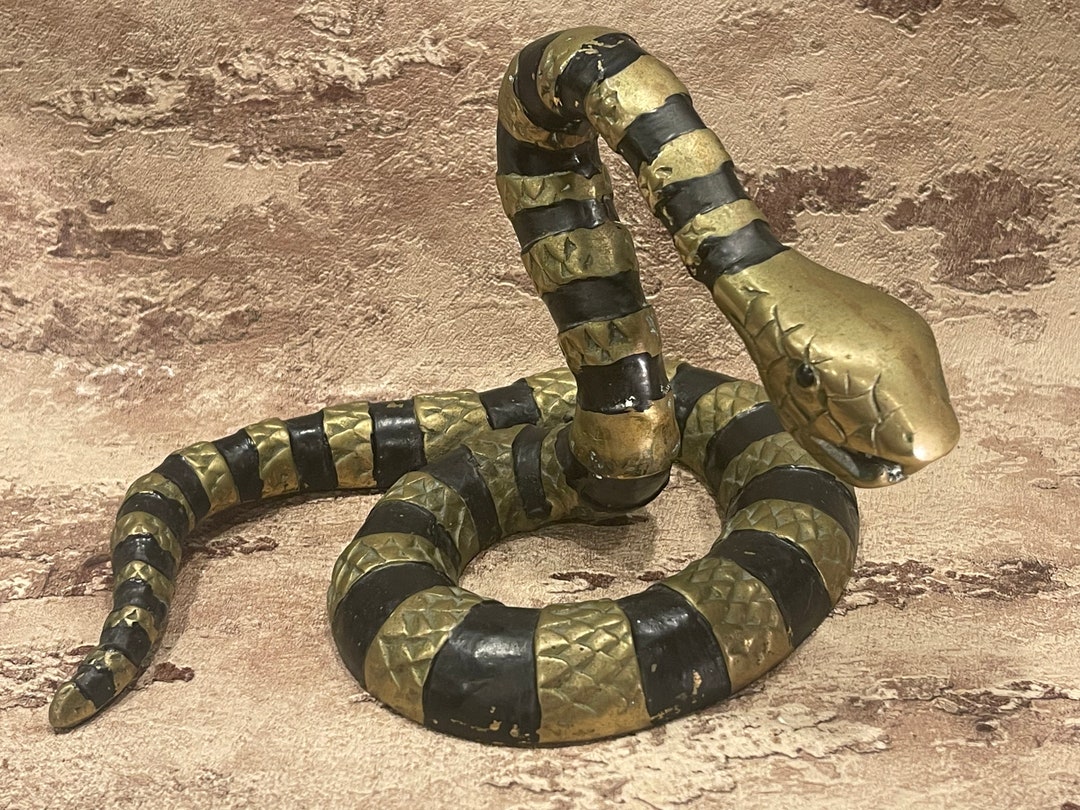 LARGE BRASS SNAKE Figure…penco…painted Black Sections and Eyes…textured ...