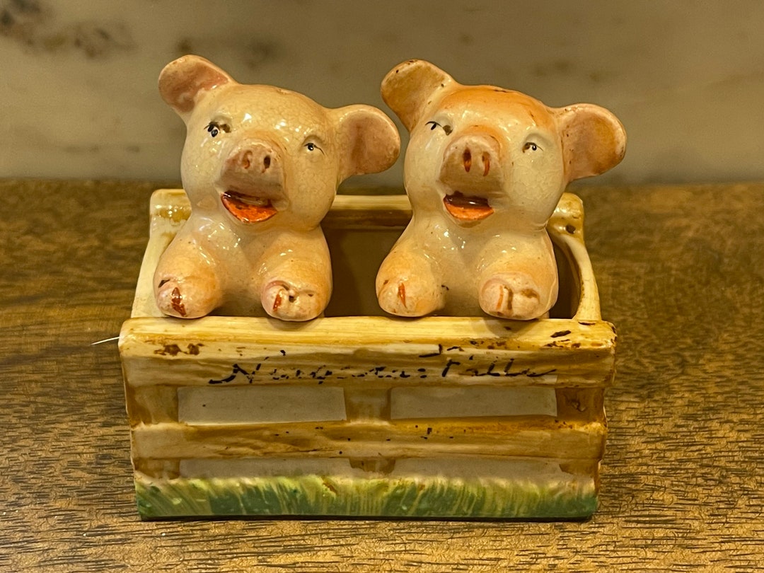 PIG SALT & PEPPER Set…pigs in a Pig Pen…glazed…3 Piece Set…open Mouths ...