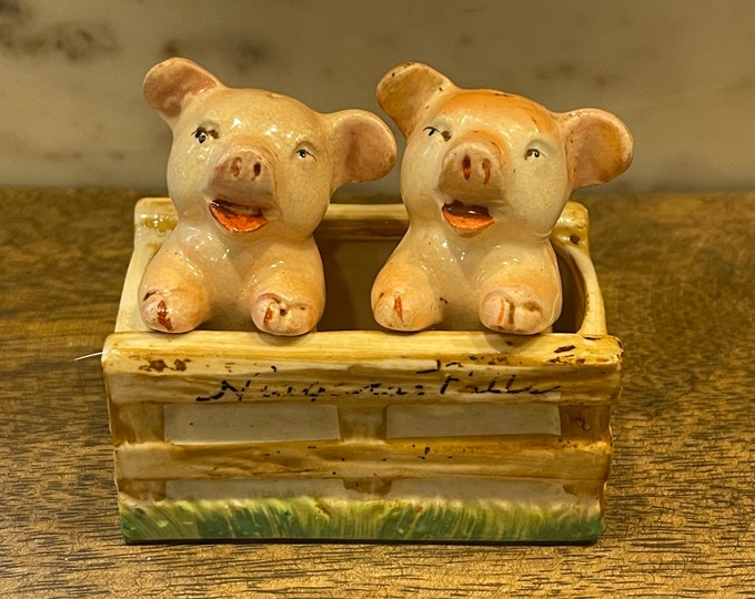 PIG SALT & PEPPER Set…pigs in a Pig Pen…glazed…3 Piece Set…open Mouths ...