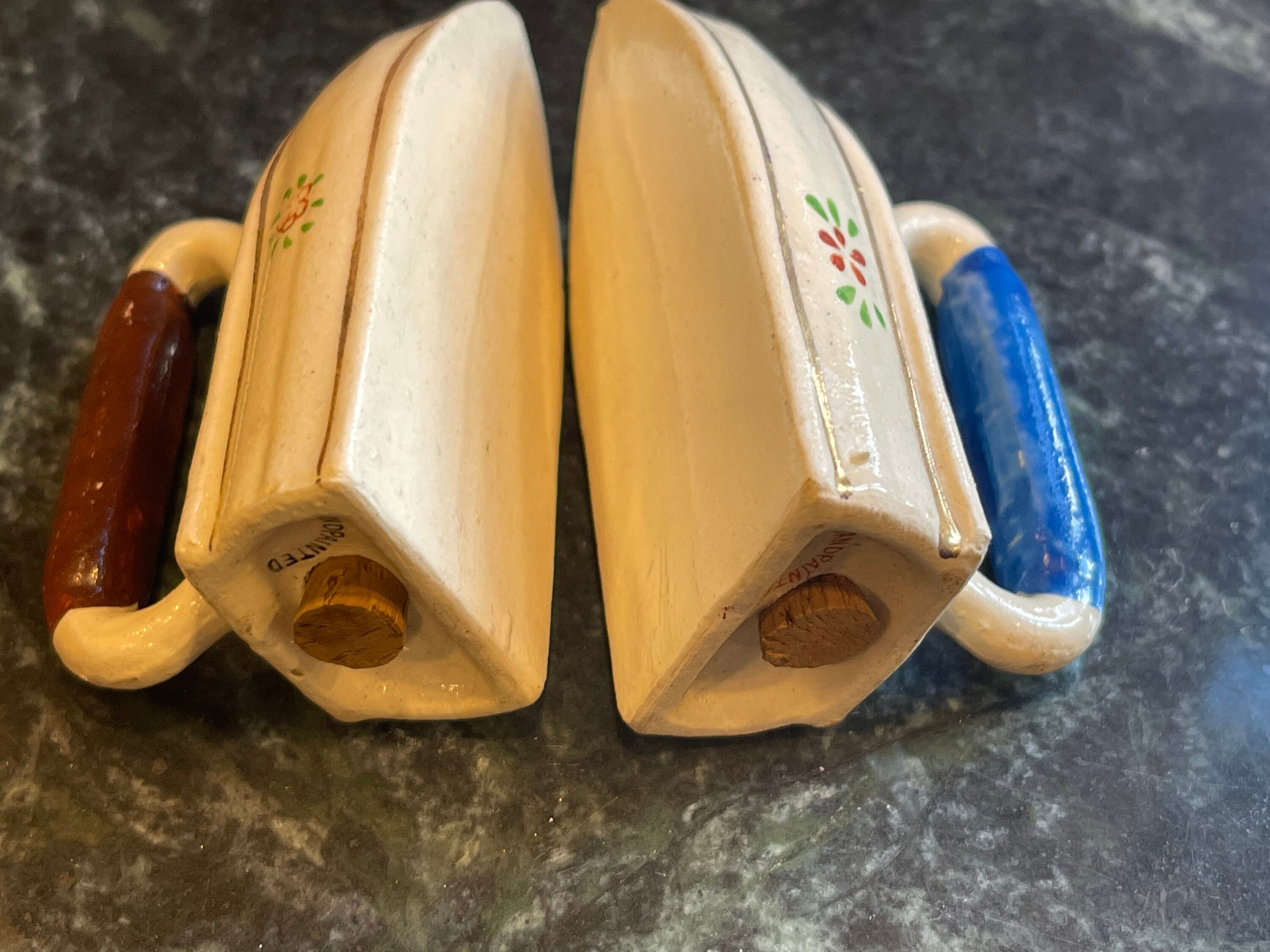 FLAT IRON Salt & Pepper Shakers…hand Painted…floral Design…colored Top ...