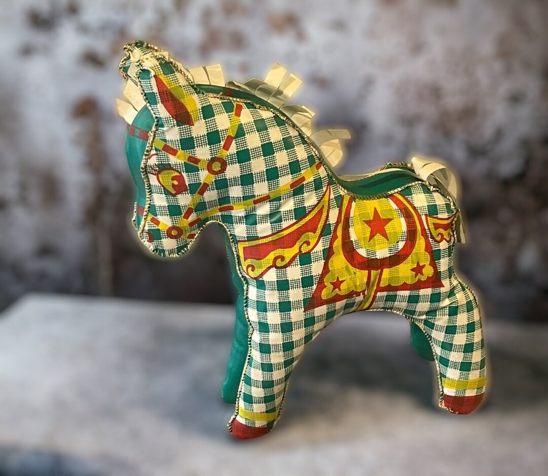 VINYL CIRCUS Horse…stuffed Animal…toy Horse…green and White Gingham ...