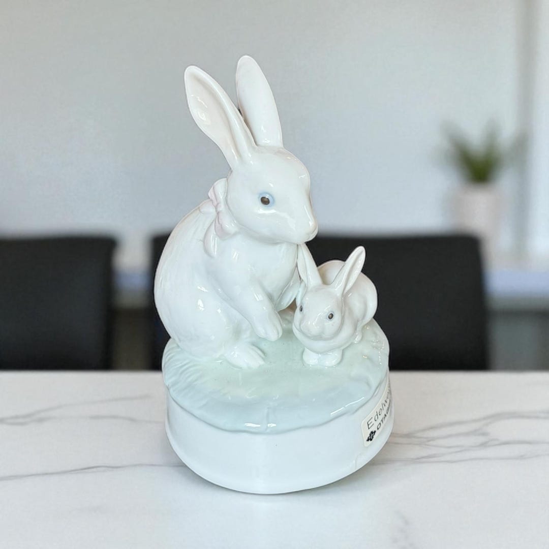 RABBIT MUSIC Box…edelweiss Otagiri…rotating Music Box…mother and Child ...