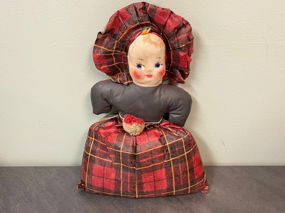 DOUBLE-SIDED Doll…antique…handpainted…mask Face…fabric…pillow Base…hair ...