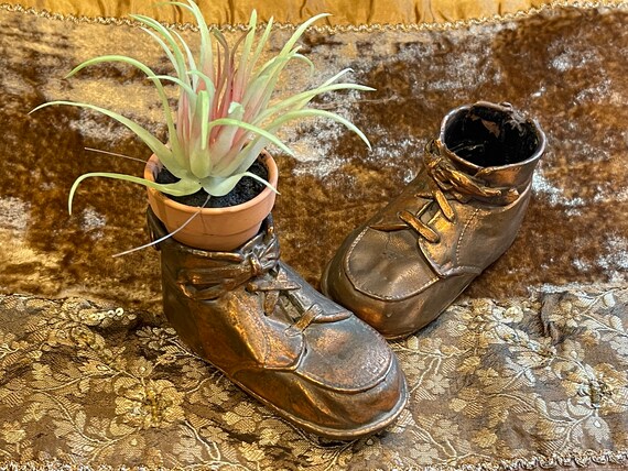 BRONZED BABY SHOES…Pair of Bronzed Lace-Up Baby Shoes… - Gem