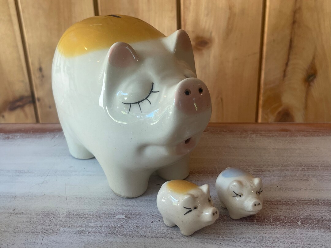 PIGGIE BANK With Piglets…smash Bank…ceramic…large Pig With Piglets…back ...