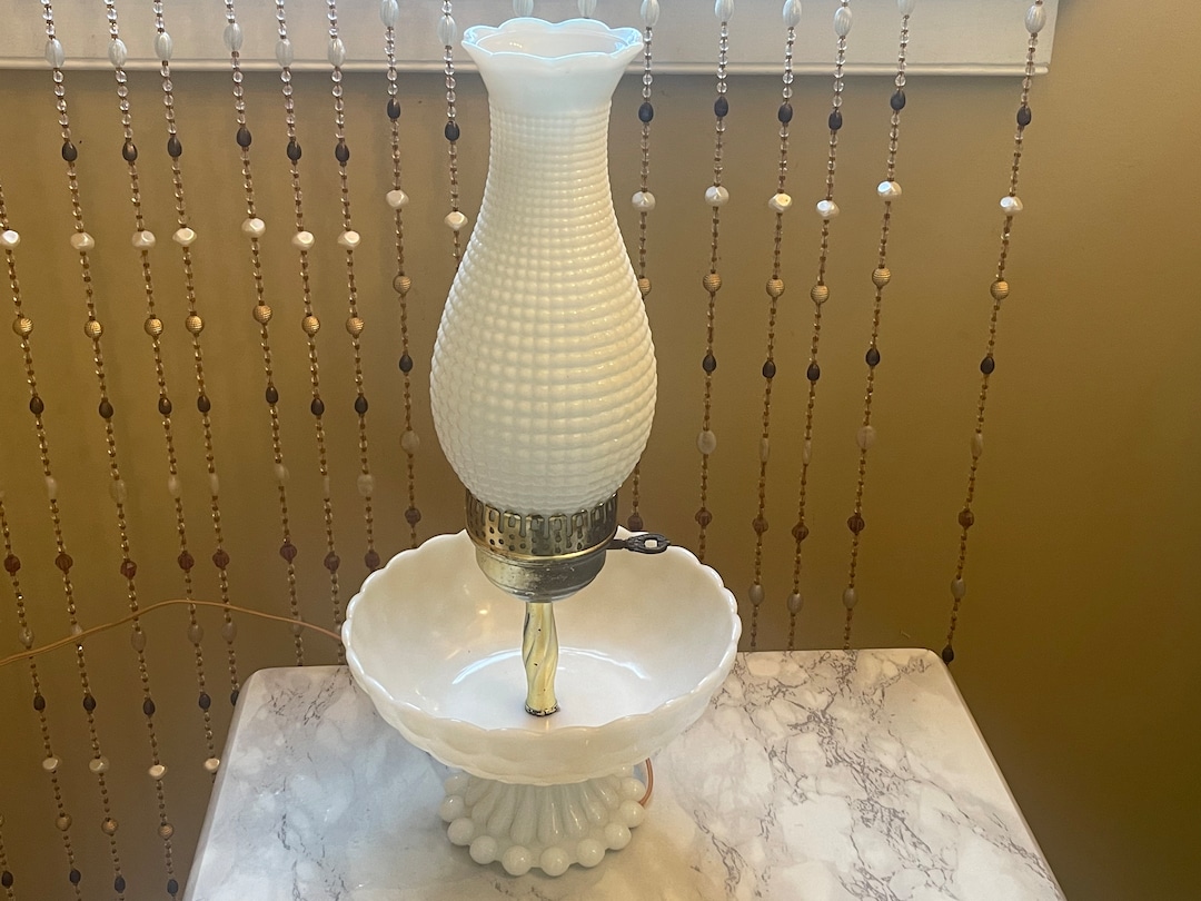 MILK GLASS Lamp…center Bowl…candy Dish…table Lamp…scalloped… Hobnail ...