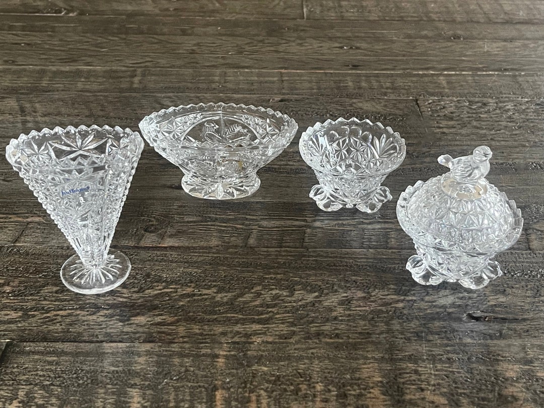 HOFBAUER BIRD Collection…miniature 4-piece Lot…lead Crystal…oval Dish ...