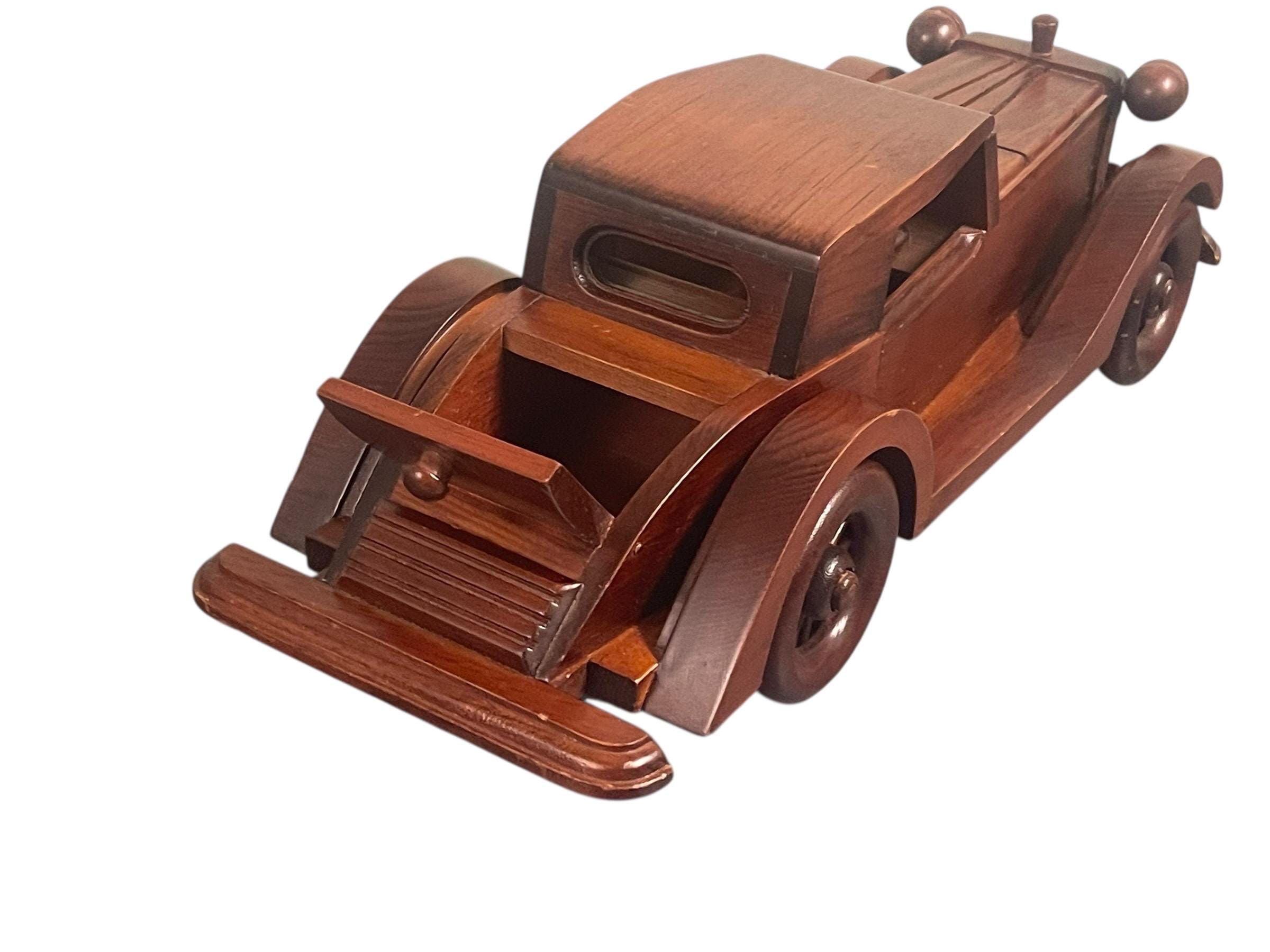 LARGE WOODEN Car…eric…light and Dark Wood…handcrafted…tires/pop up ...