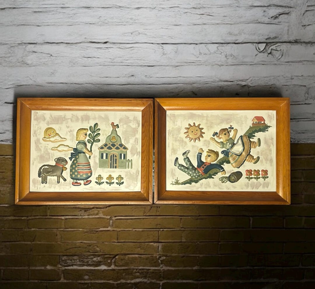 3-D Wallhangings…set of 2…hand Painted…cardboard…raised 3-D Designs ...