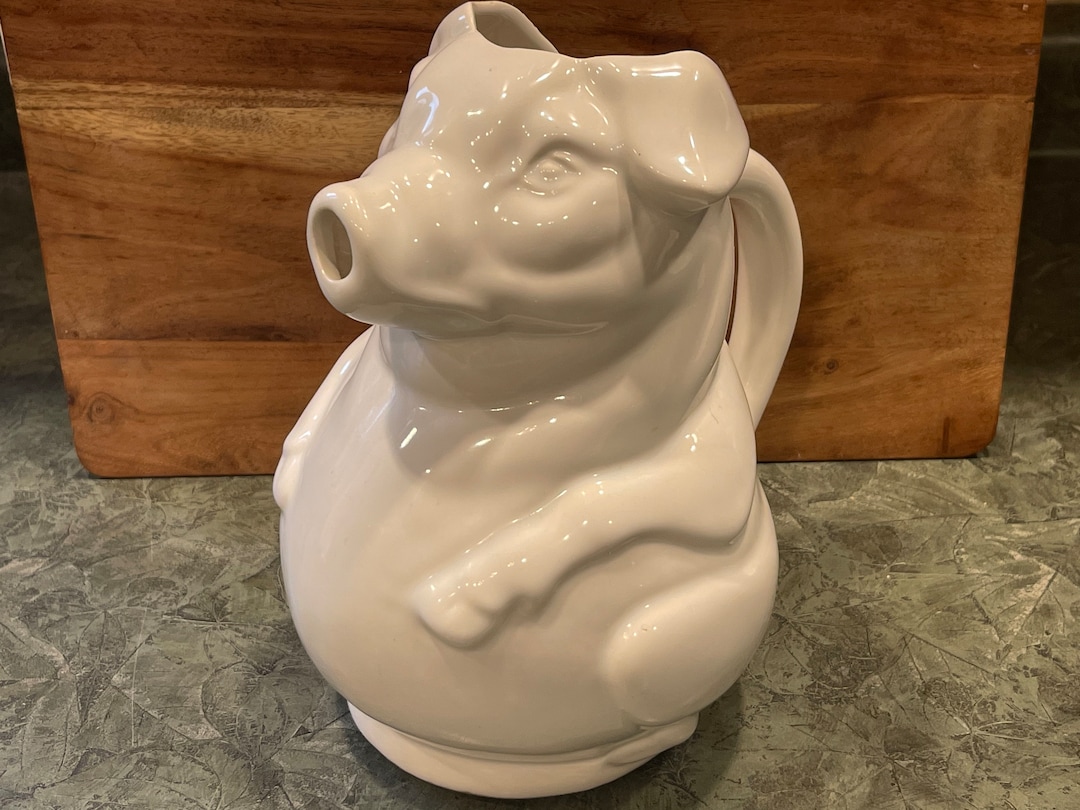 LARGE PIG PITCHER… Country, Farmhouse, Rusric…ceramic…snout Pourer…back ...