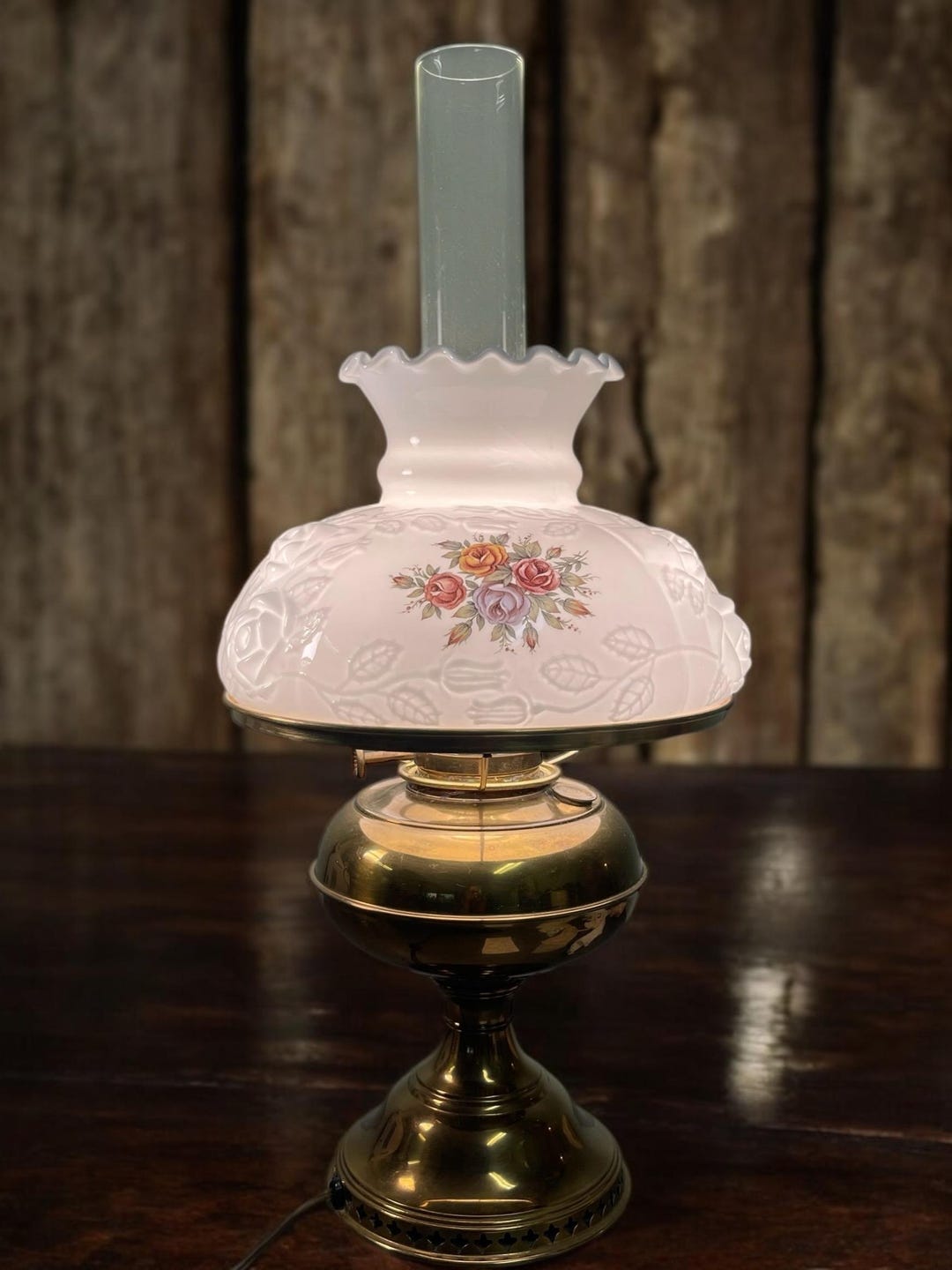 FLORAL GLASS Lamp…rayo…oversized, Shade With Colorful Center Roses ...
