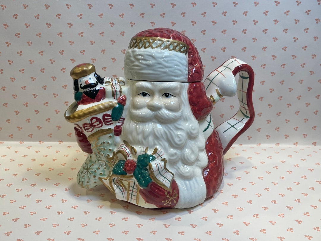 SANTA TEA Pot…avon…santa Holding a Nutcracker, Stocking and Present ...