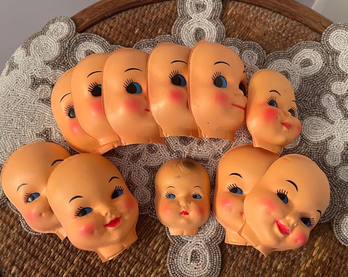 DOLL MASKS… Face Mask Lot…set of 11…doll Making…plastic…blue Eyes…rosy ...