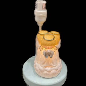 PRAYING ANGELS Lamp...hand Painted Bisque...blue Ceramic Base...gold ...