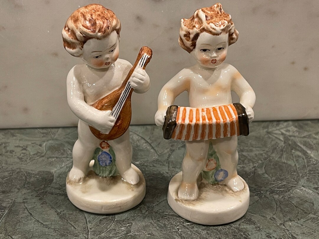 PORCELAIN MUSICAL CHERUB Figurines…set of 2…small Vintage Pair ...