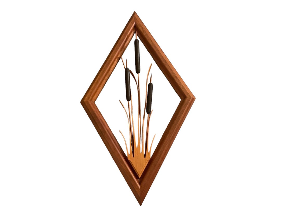WOODEN CATTAIL Sculpture…wooden Cattails and Grass Blades…diamond ...
