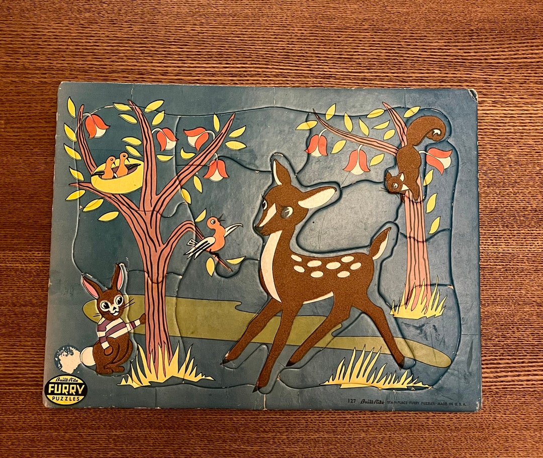 WOODS “FUZZY Puzzle”…127…built Rite…15 Pieces…fuzzy Textured Animals ...