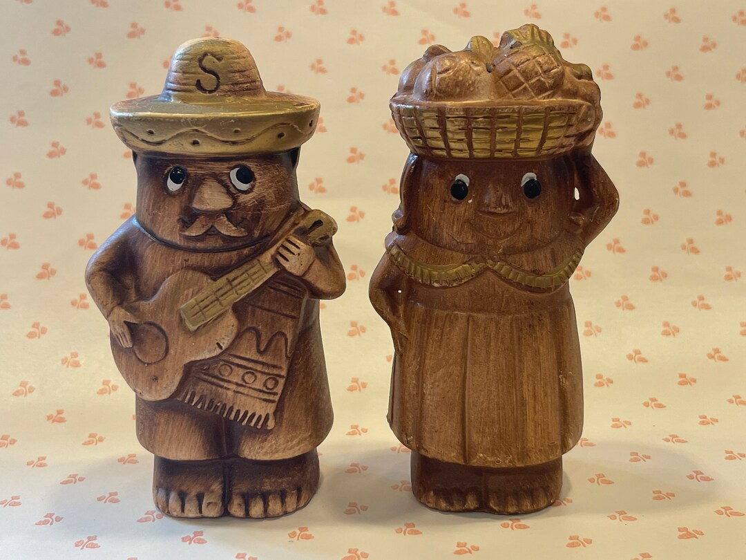 PEOPLE SALT & PEPPER Shakers…man Playing Instrument/woman Carrying ...