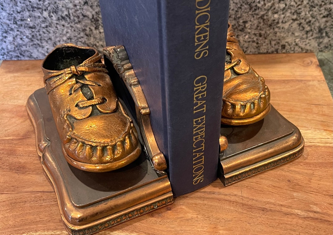 BRONZED BABY SHOE Bookends…retro Pair of Bronzed Lace up Walking Shoes ...