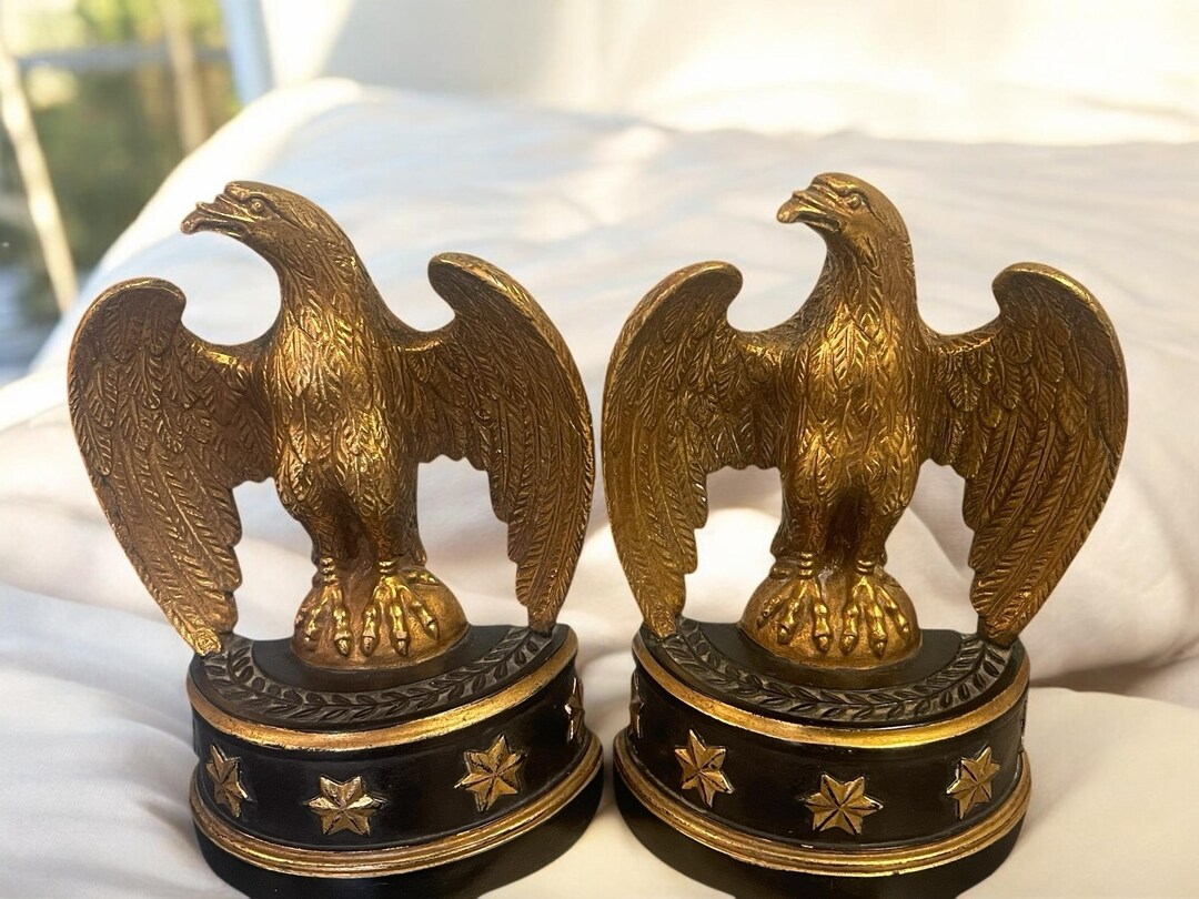 RARE EAGLE Bookends…borghese… Pair of Gilded Eagles…red Pottery…bottom ...