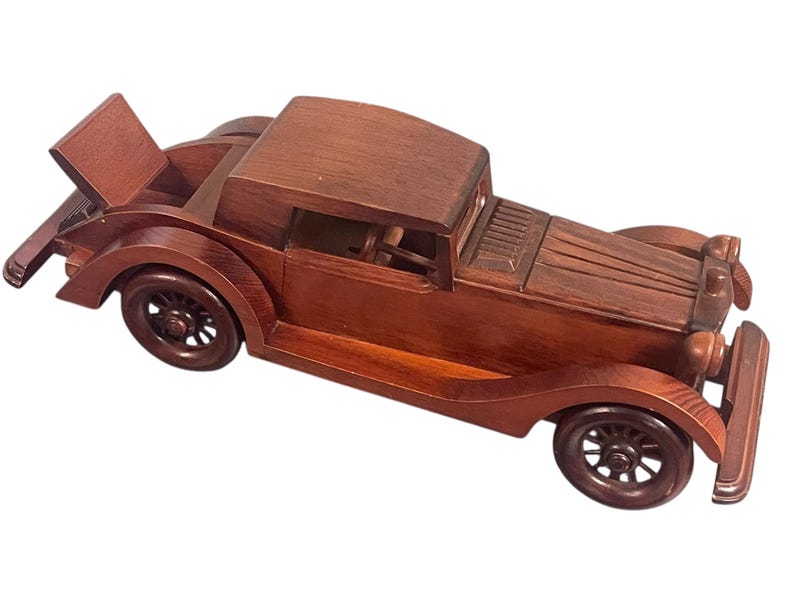 LARGE WOODEN Car…eric…light and Dark Wood…handcrafted…tires/pop up ...