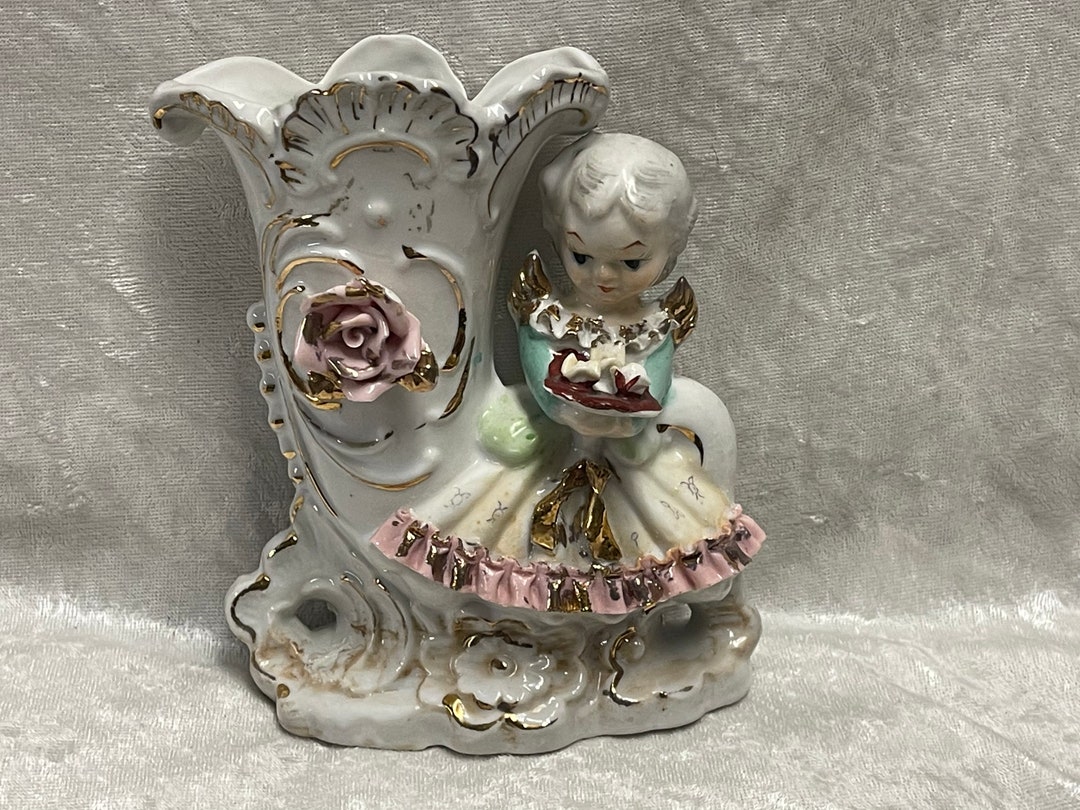 CORNUCOPIA LADY Vase…gold Accents…gorgeous! #309 - Etsy